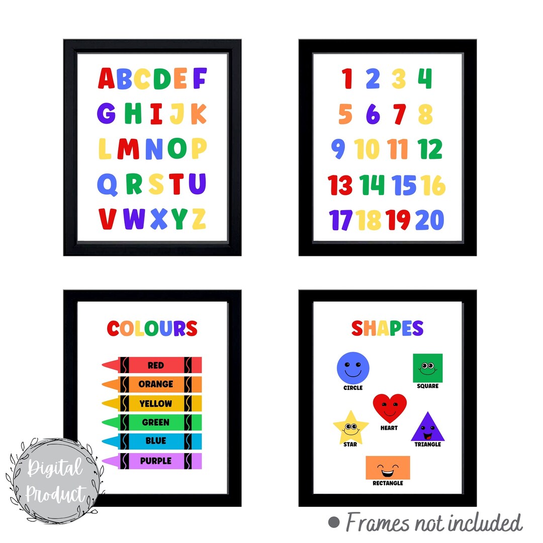 Colourful Printable Playroom Wall Art Alphabet Numbers Colours Shapes ...