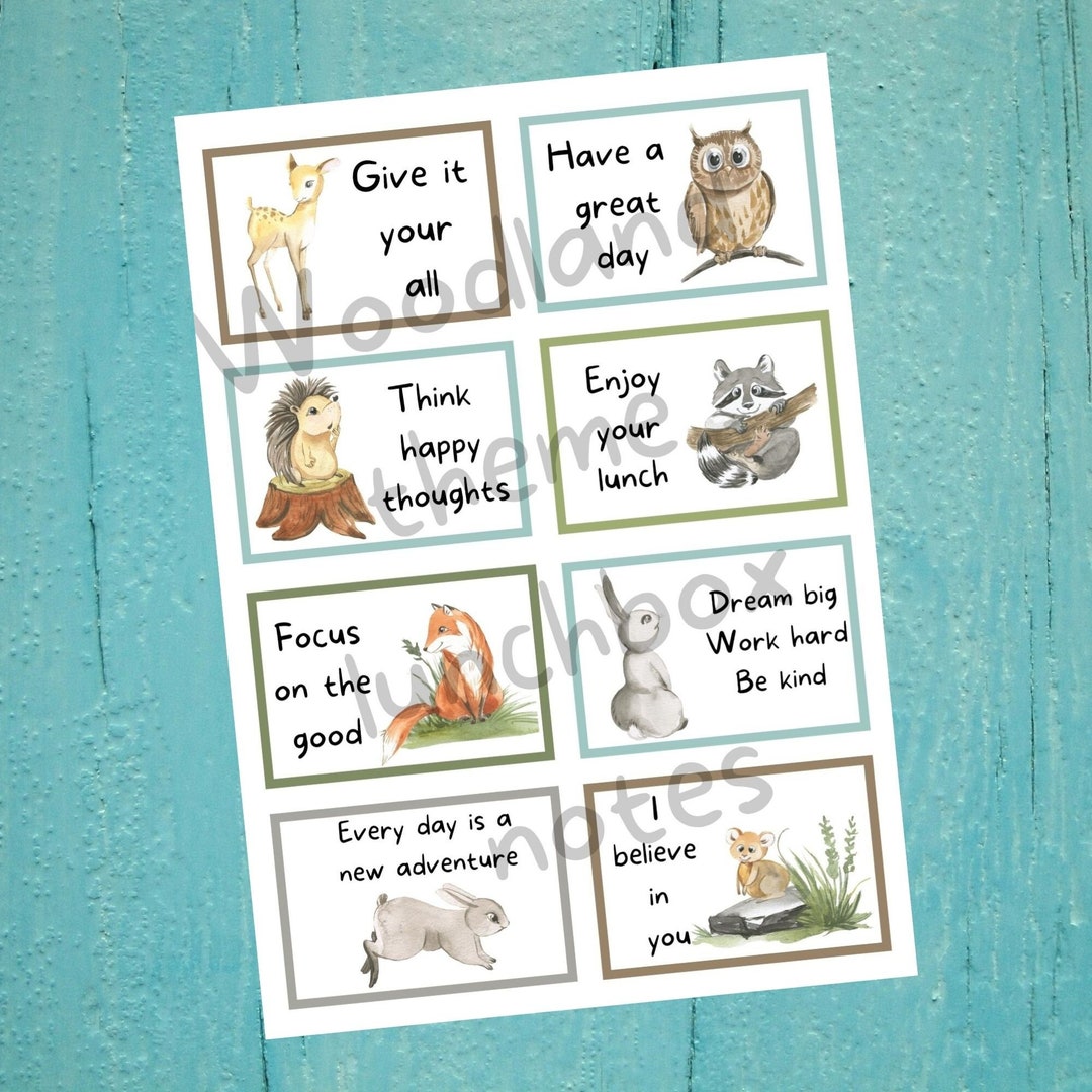Cute Woodland Themed Lunchbox Notes *digital Product* A4 Size - Etsy