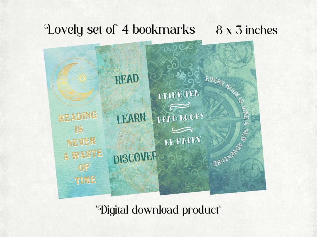 Set of 4 Green Bookmarks With Book / Reading Quotes and Sayings ...