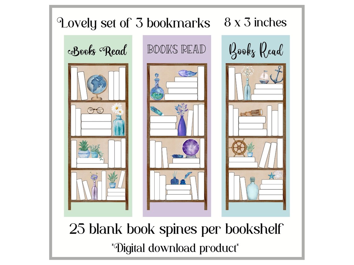 Lovely Reading Tracker Bookshelf Bookmark Set 25 Blank - Etsy