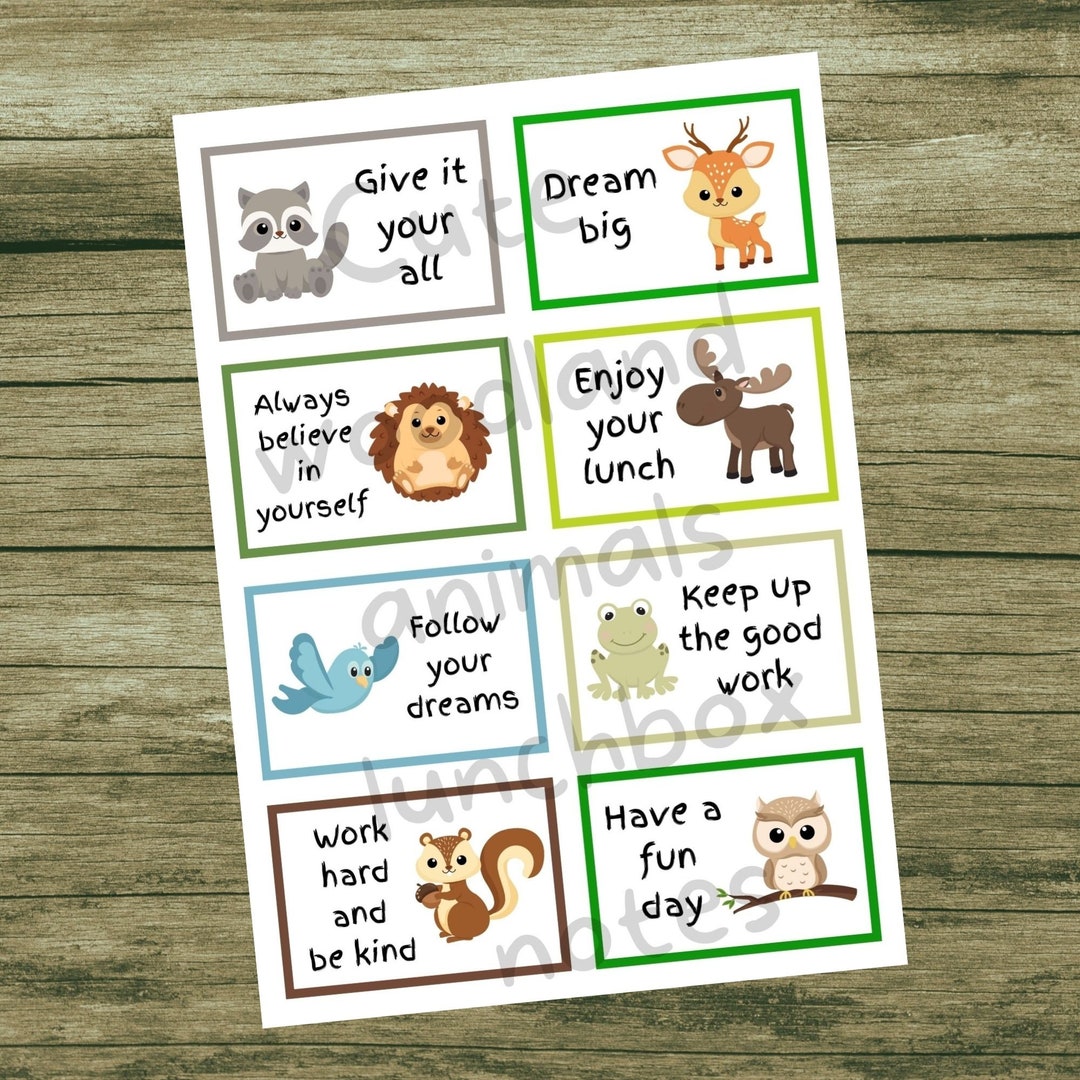 Cute Colourful Woodland Animals Themed Lunchbox Notes *digital Product ...