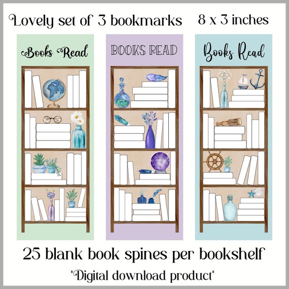 Lovely Reading Tracker Bookshelf Bookmark Set 25 Blank - Etsy