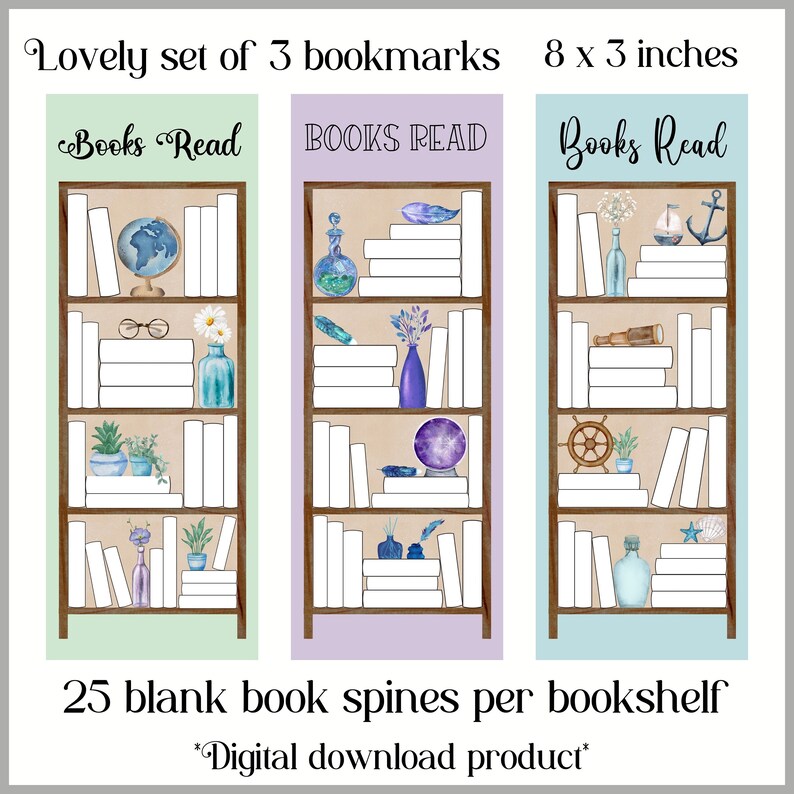 Lovely Reading Tracker Bookshelf Bookmark Set 25 Blank - Etsy