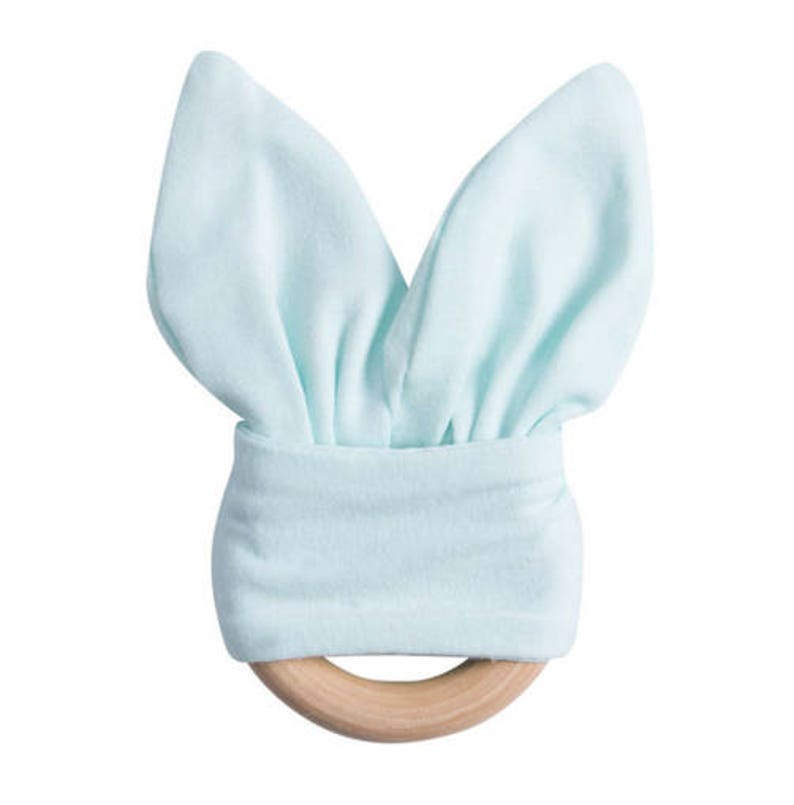 MINIBAE Wooden Bunny Ear Teething Ring, Sensory Toy, Jersey Cotton ...