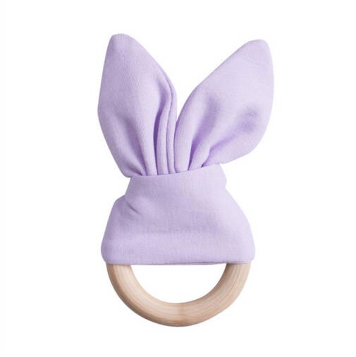 MINIBAE Wooden Bunny Ear Teething Ring, Sensory Toy, Jersey Cotton ...