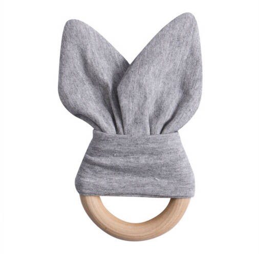 MINIBAE Wooden Bunny Ear Teething Ring, Sensory Toy, Jersey Cotton ...