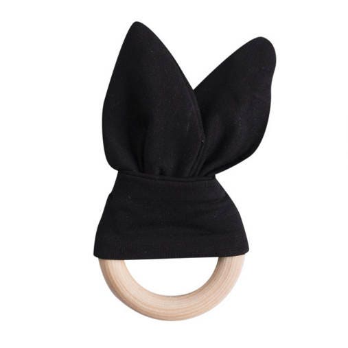 MINIBAE Wooden Bunny Ear Teething Ring, Sensory Toy, Jersey Cotton ...