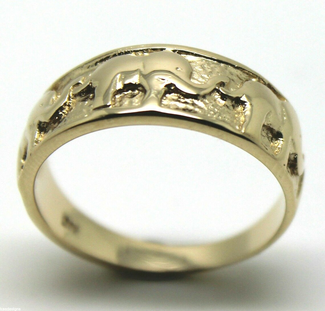 Genuine 9ct Solid Yellow, Rose or White Gold Lucky Elephant Ring Size N ...