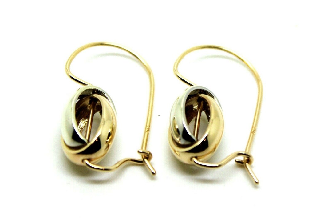 9ct Yellow & White Gold Spinning Oval Belcher Earrings *free Express ...