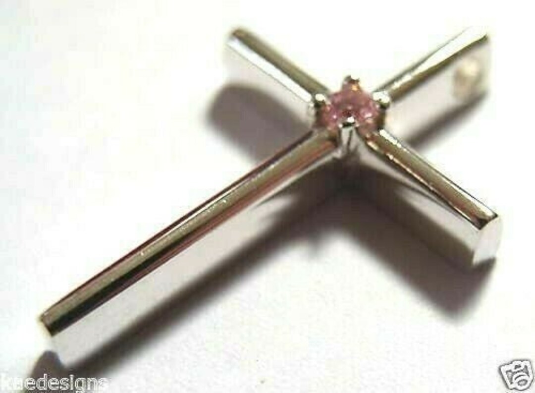 Genuine Sterling Silver Cross Pink Sapphire Pendant - Etsy