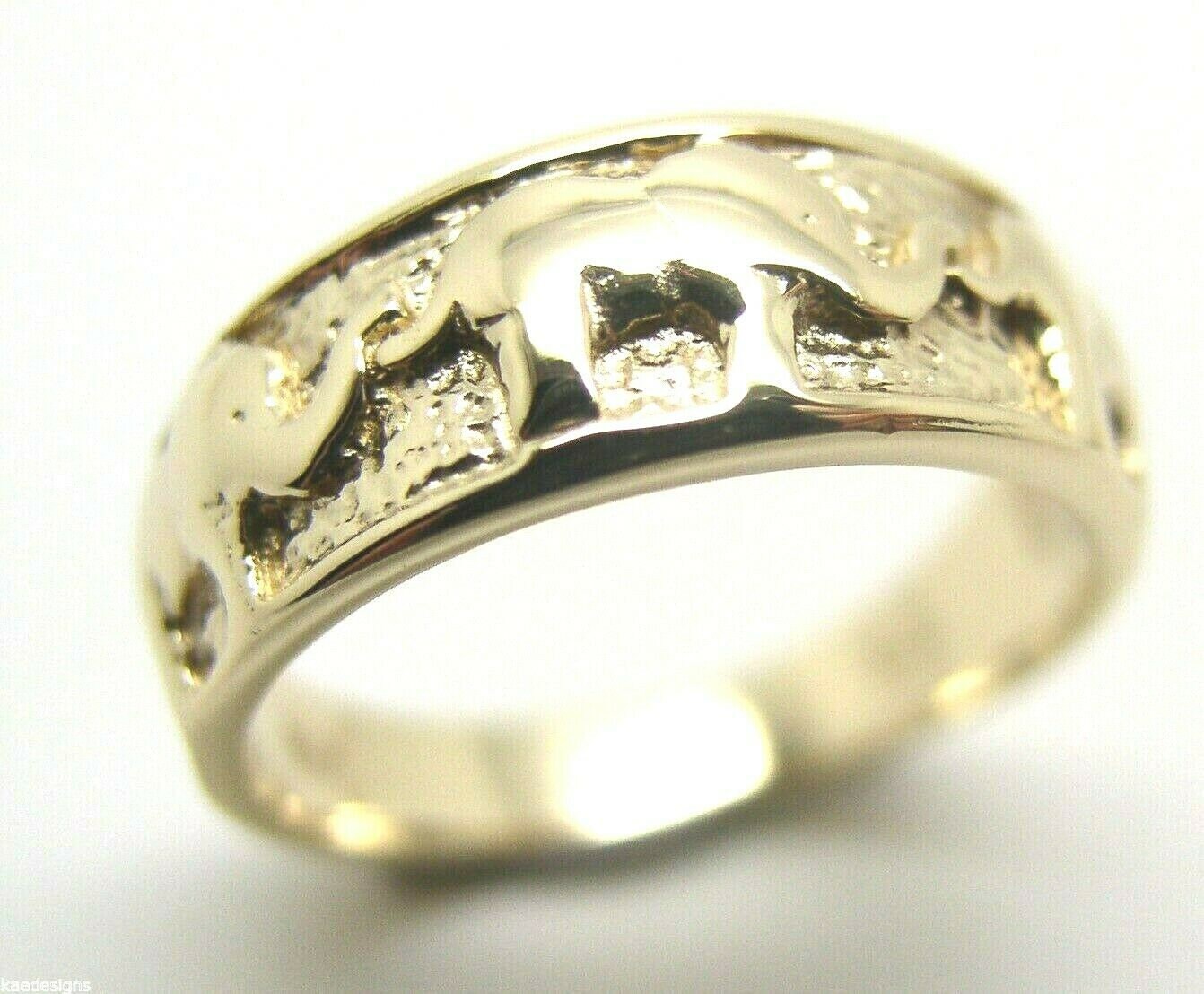 Genuine 9ct Solid Yellow, Rose or White Gold Lucky Elephant Ring Size N ...