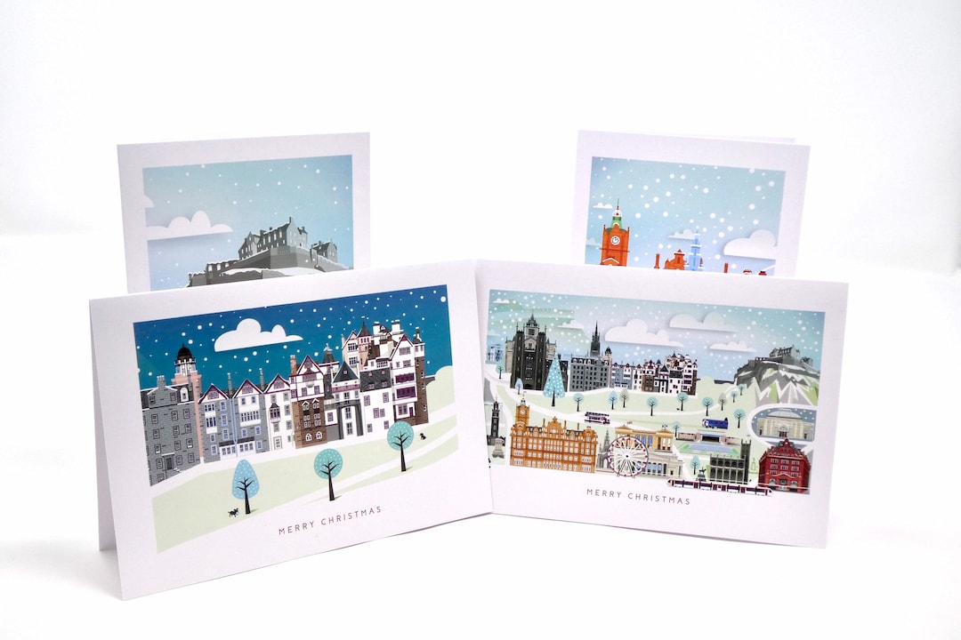 Edinburgh Christmas Card 4 Pack (different Designs), Blank Xmas Holiday ...