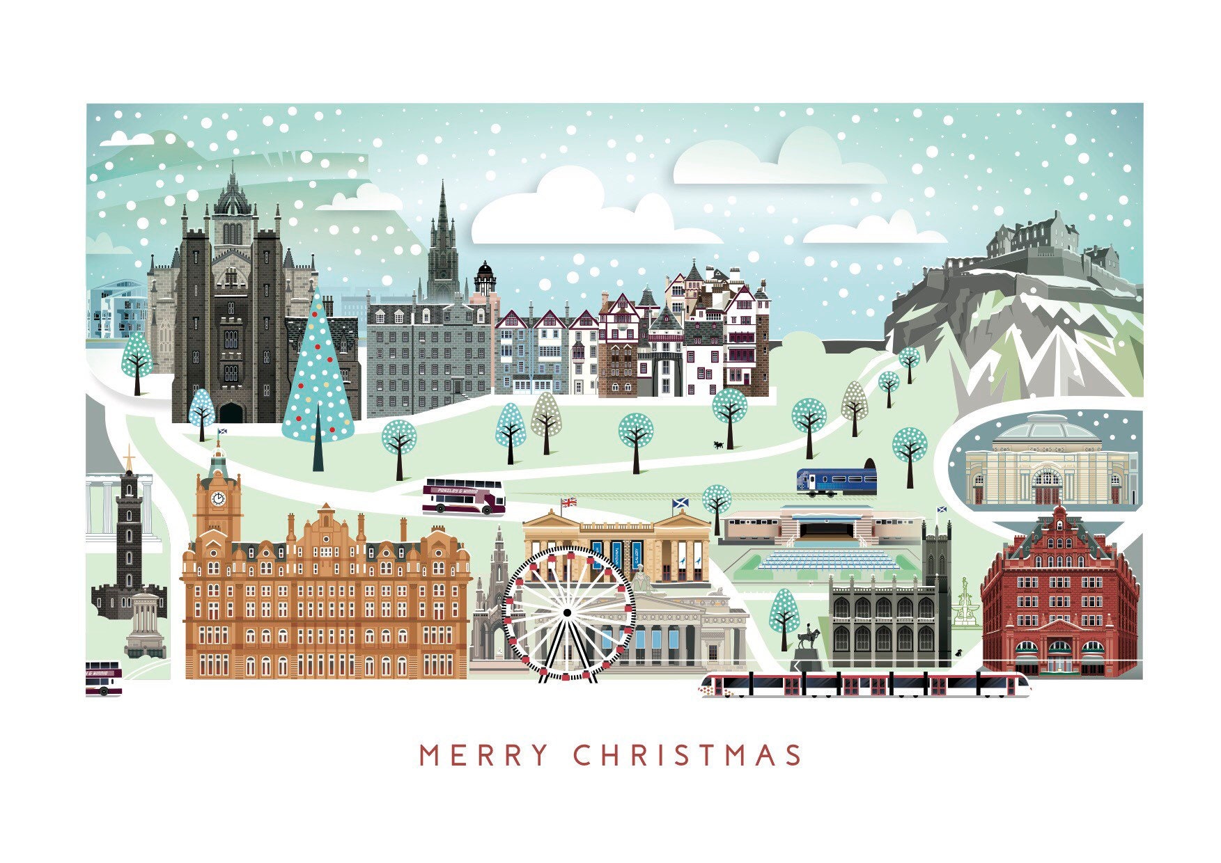 Edinburgh Christmas Card (single), Princes Street, Blank Xmas Holiday ...