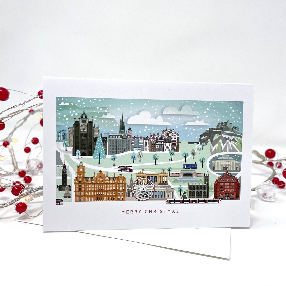 Edinburgh Christmas Card (single), Princes Street, Blank Xmas Holiday ...