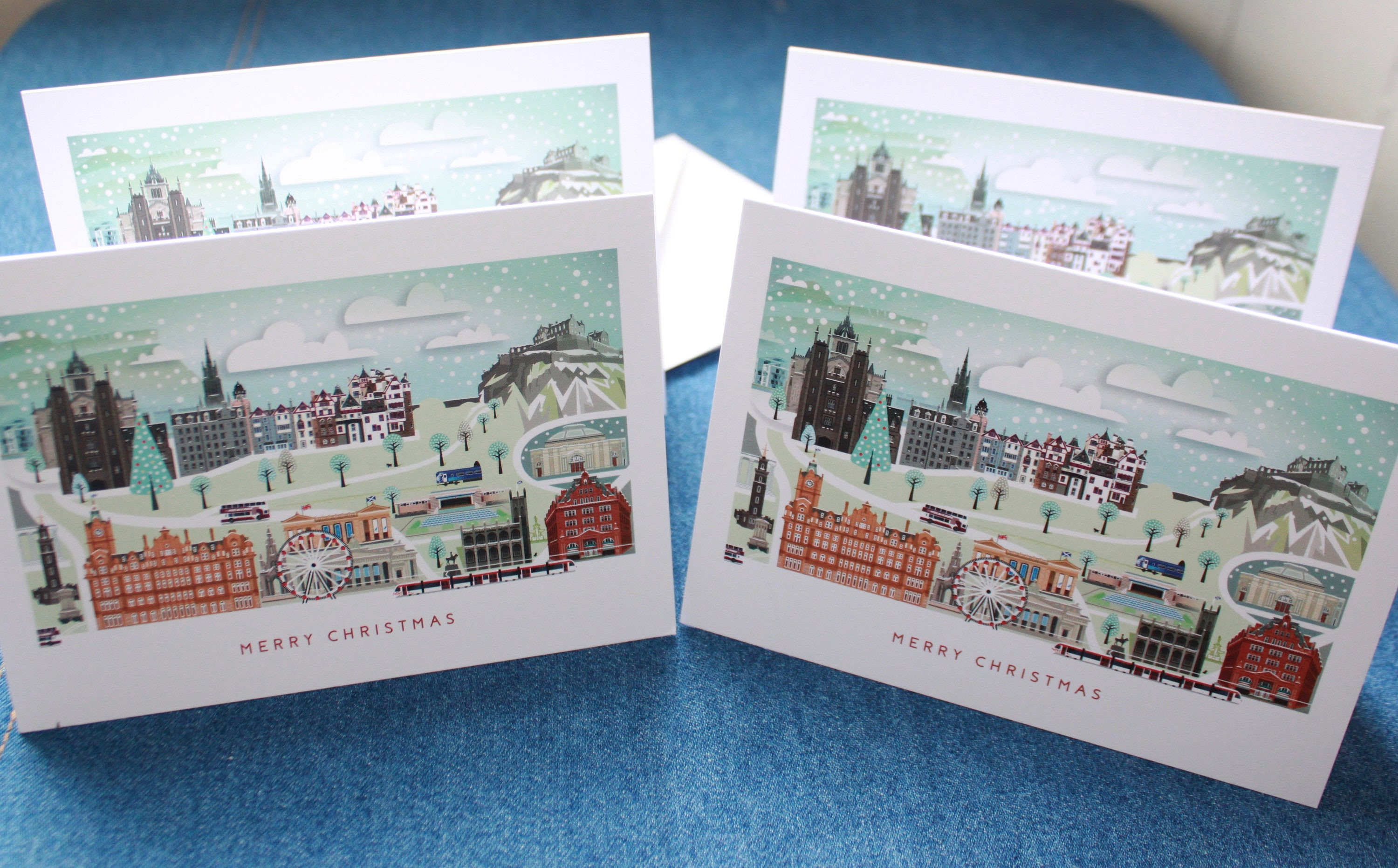 Edinburgh Christmas Cards 4 Pack (same Design), Blank Xmas Holiday ...