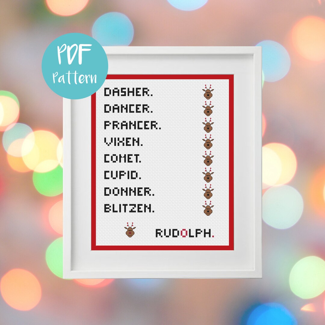 Rudolf Cross Stitch Pattern Santa's Reindeer Christmas X-stitch Design ...