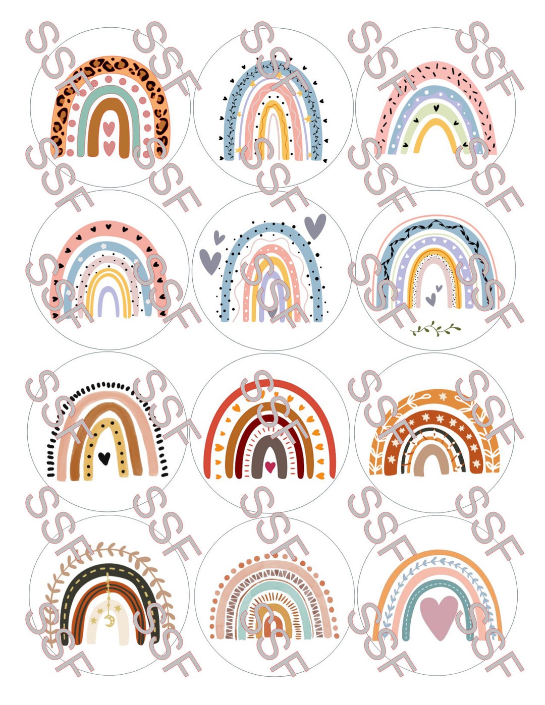 Boho Rainbow Digital Cardstock Cutouts - Etsy