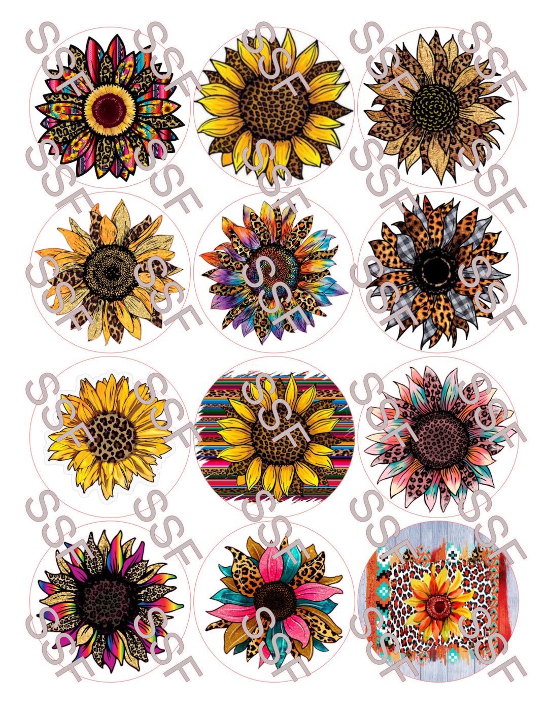 Cheetah Leopard Sunflowers Digital Cardstock Cutouts - Etsy
