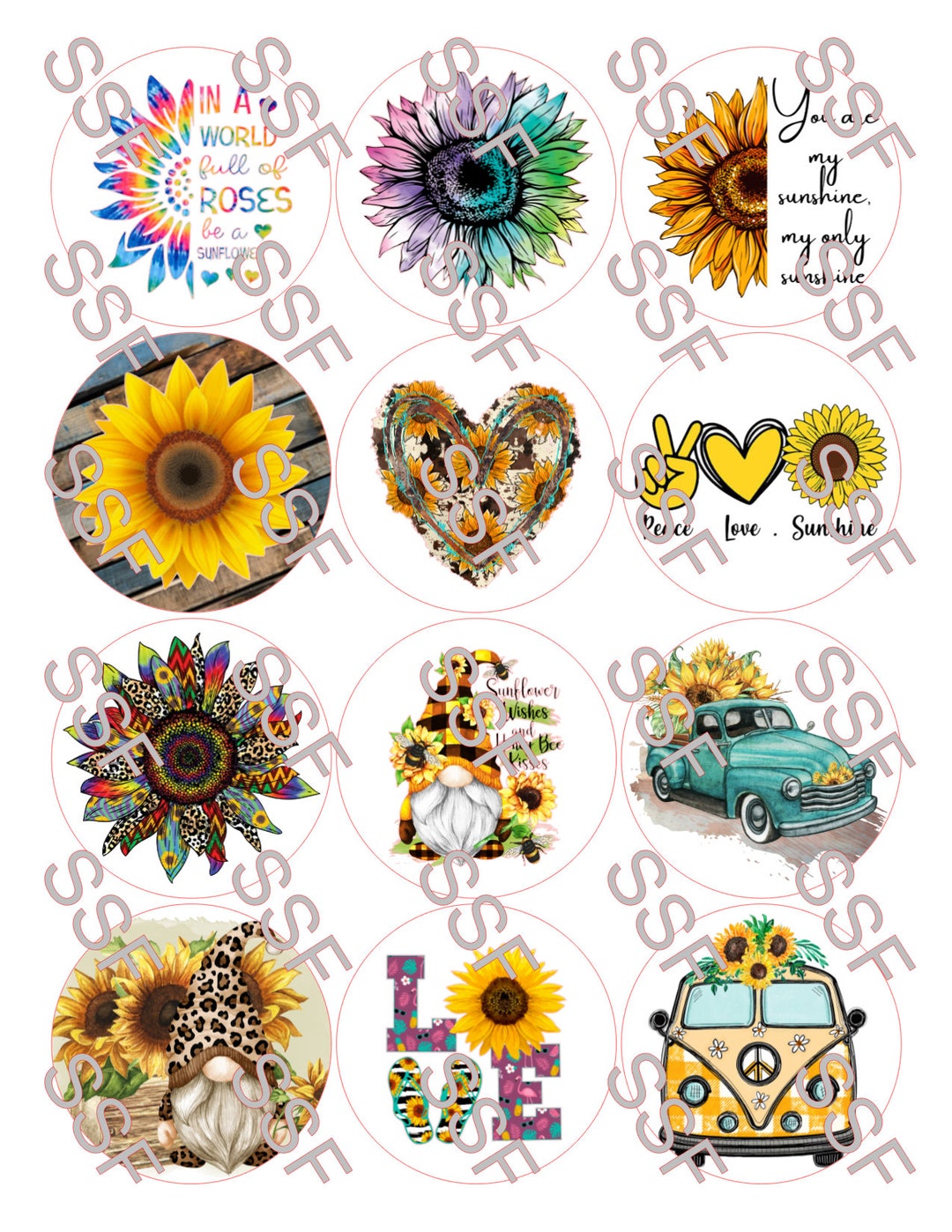 Sunflower Digital Cardstock Cutouts - Etsy