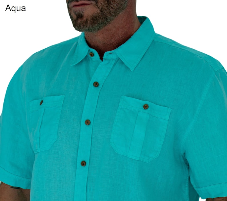 Short Fin Men's Short Sleeve Linen Shirt With 2 Front Pockets - Etsy