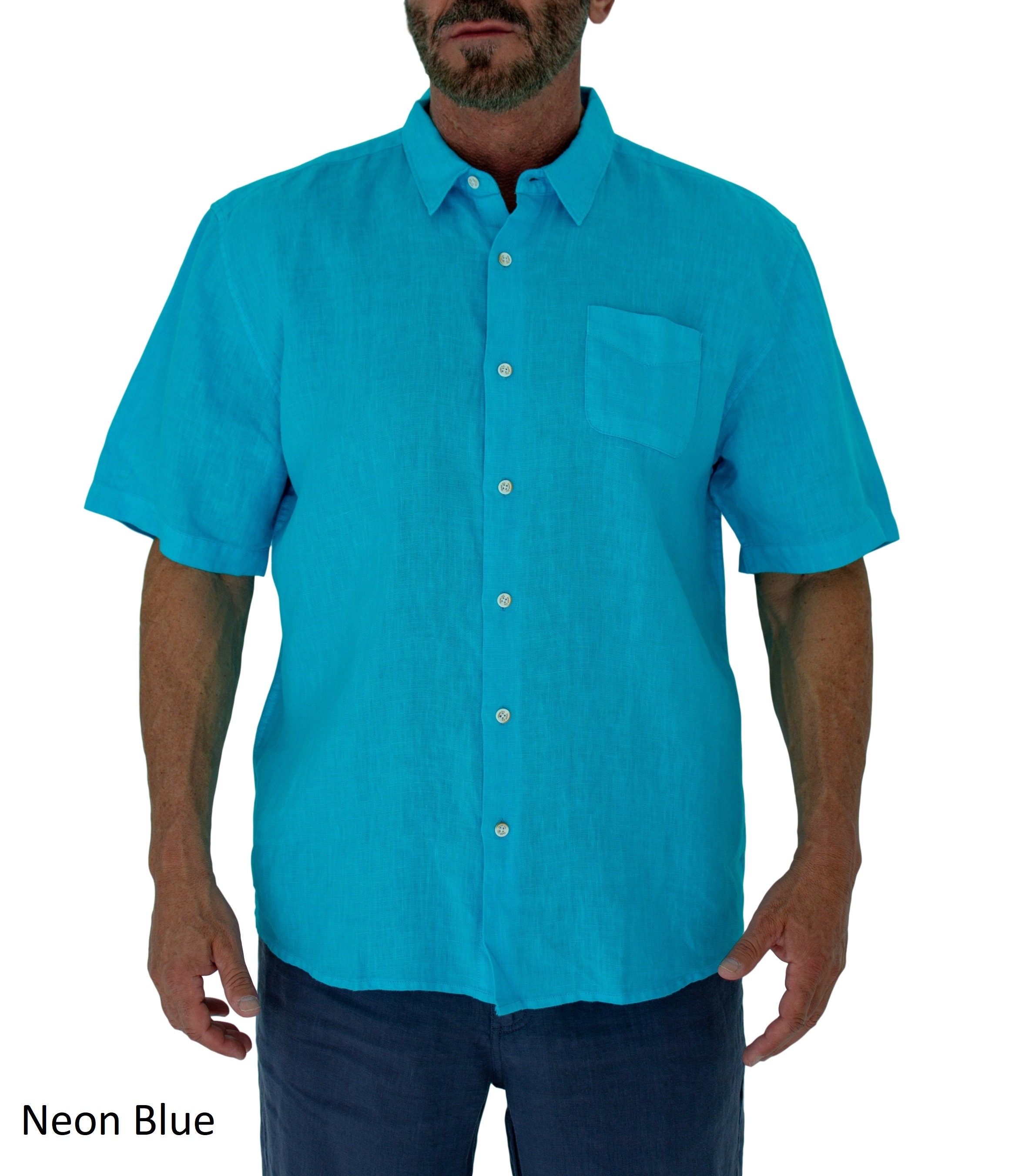 Short Fin Men's Short Sleeve Linen Shirt With Side Collar - Etsy