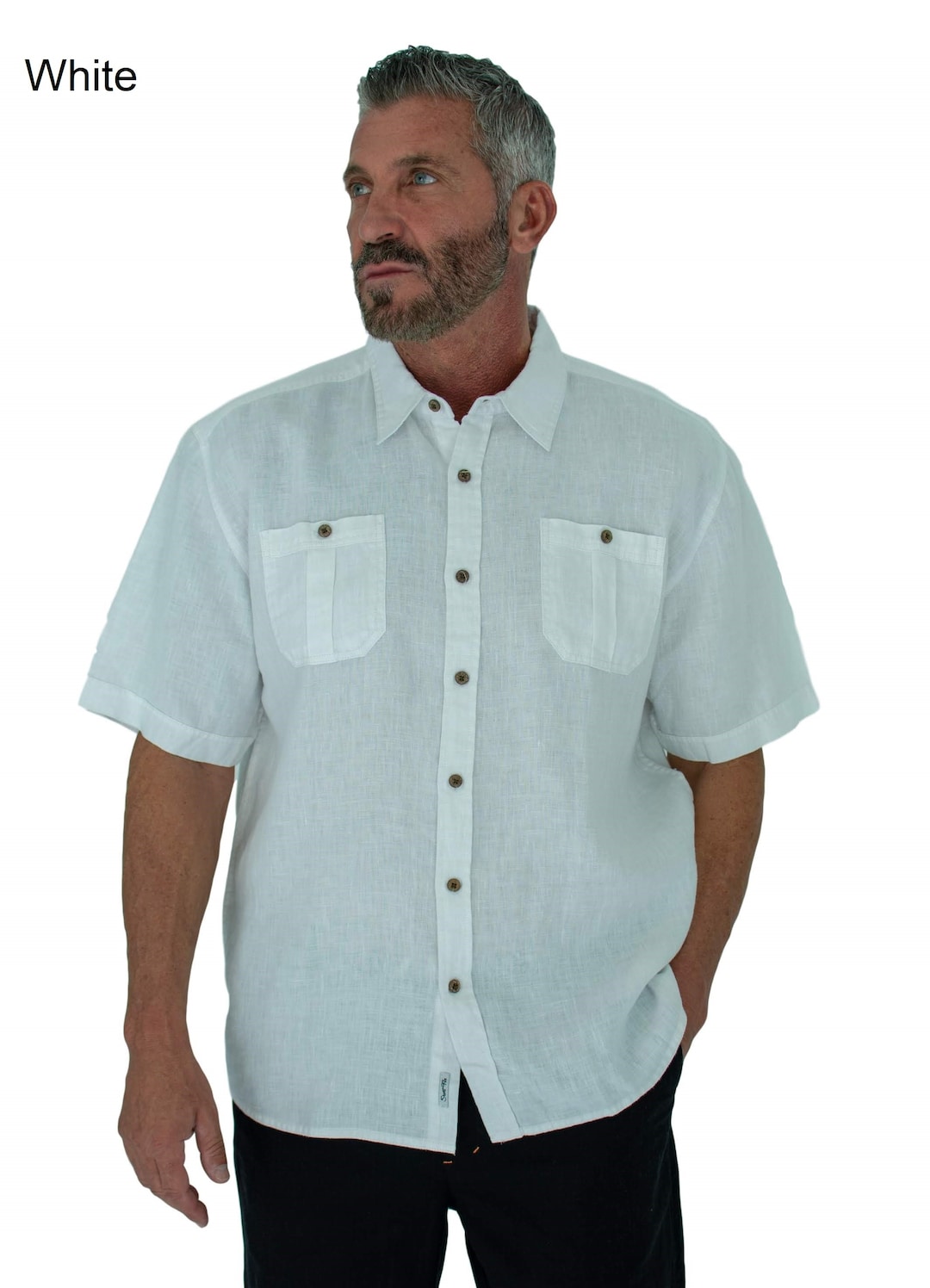 Short Fin Men's Short Sleeve Linen Shirt With 2 Front Pockets - Etsy