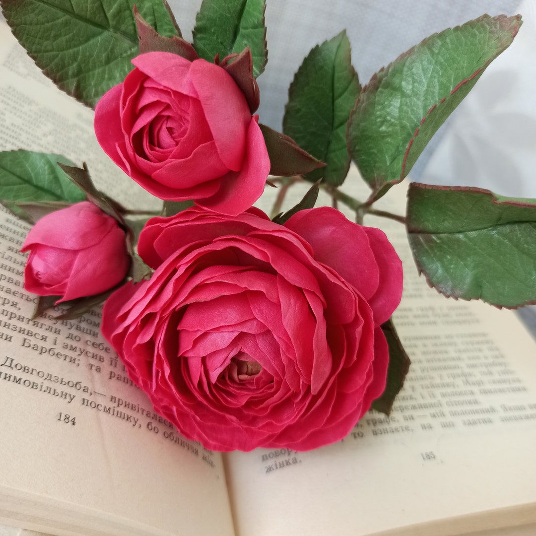 2 Stems Realistic Red Rose, Real Touch Rose for Vase, Bouquet ...