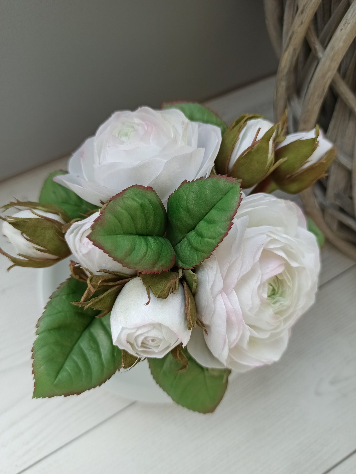 White garden rose bouquet Spray rose in vase Foam Artificial | Etsy