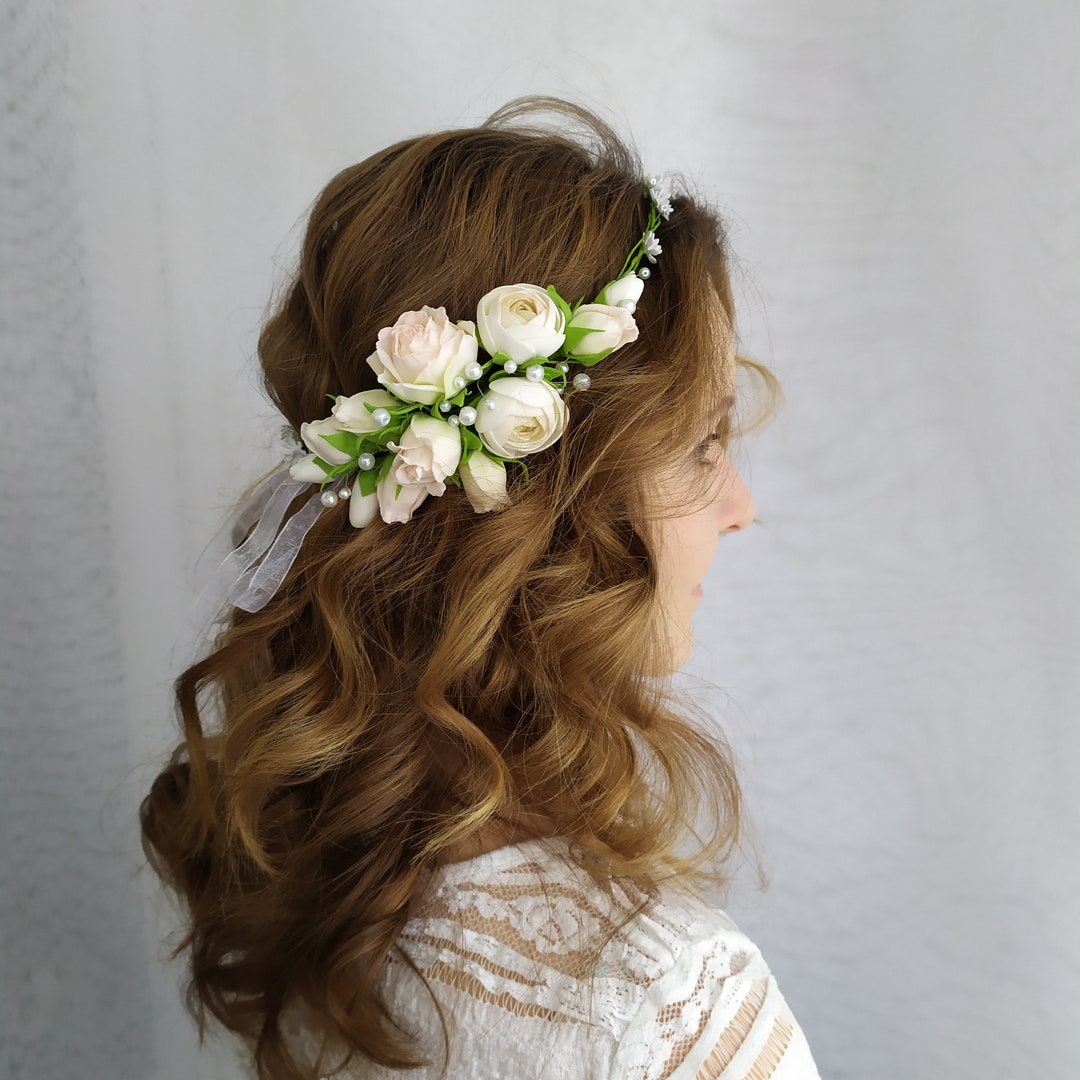 Headband for First Holy Communion, Side Flower Crown, White Floral ...