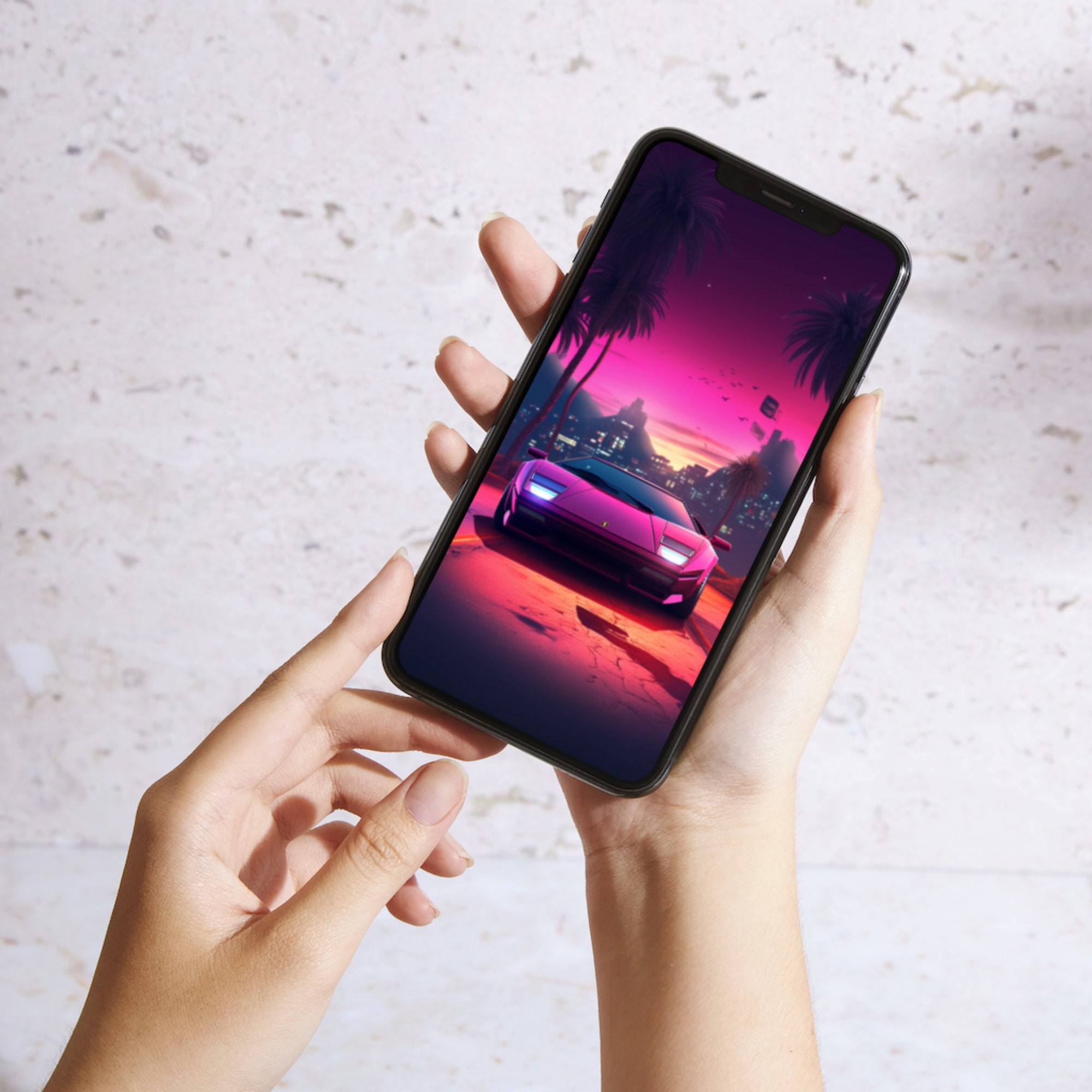 Synthwave iPhone Wallpaper Retro Backgrounds Lamborghini 1980s Sunset ...