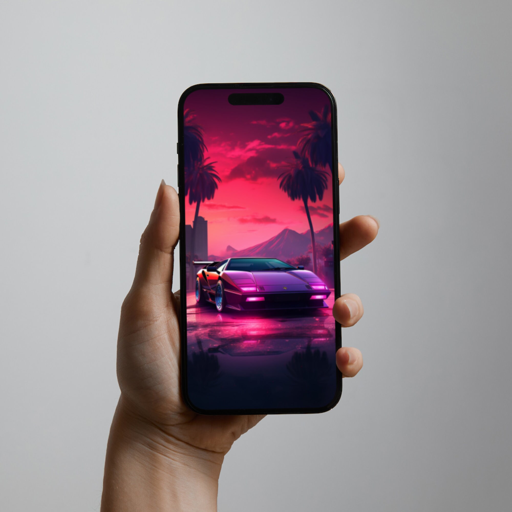 Synthwave iPhone Wallpaper Retro Backgrounds Lamborghini 1980s Sunset ...