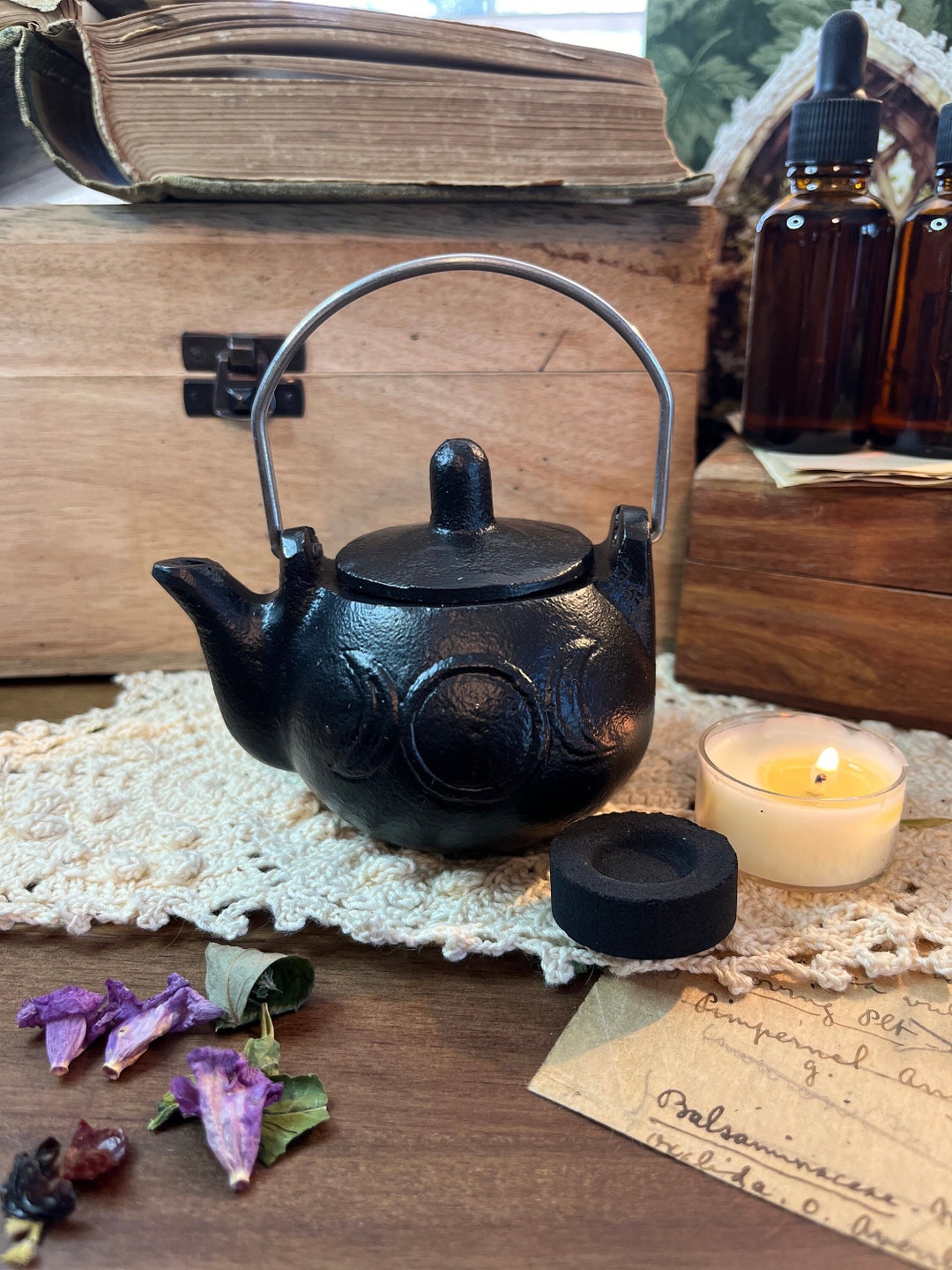 Petite Kettle Triple Moon Goddess Cast Iron Cauldron Teapot Cauldron - Etsy