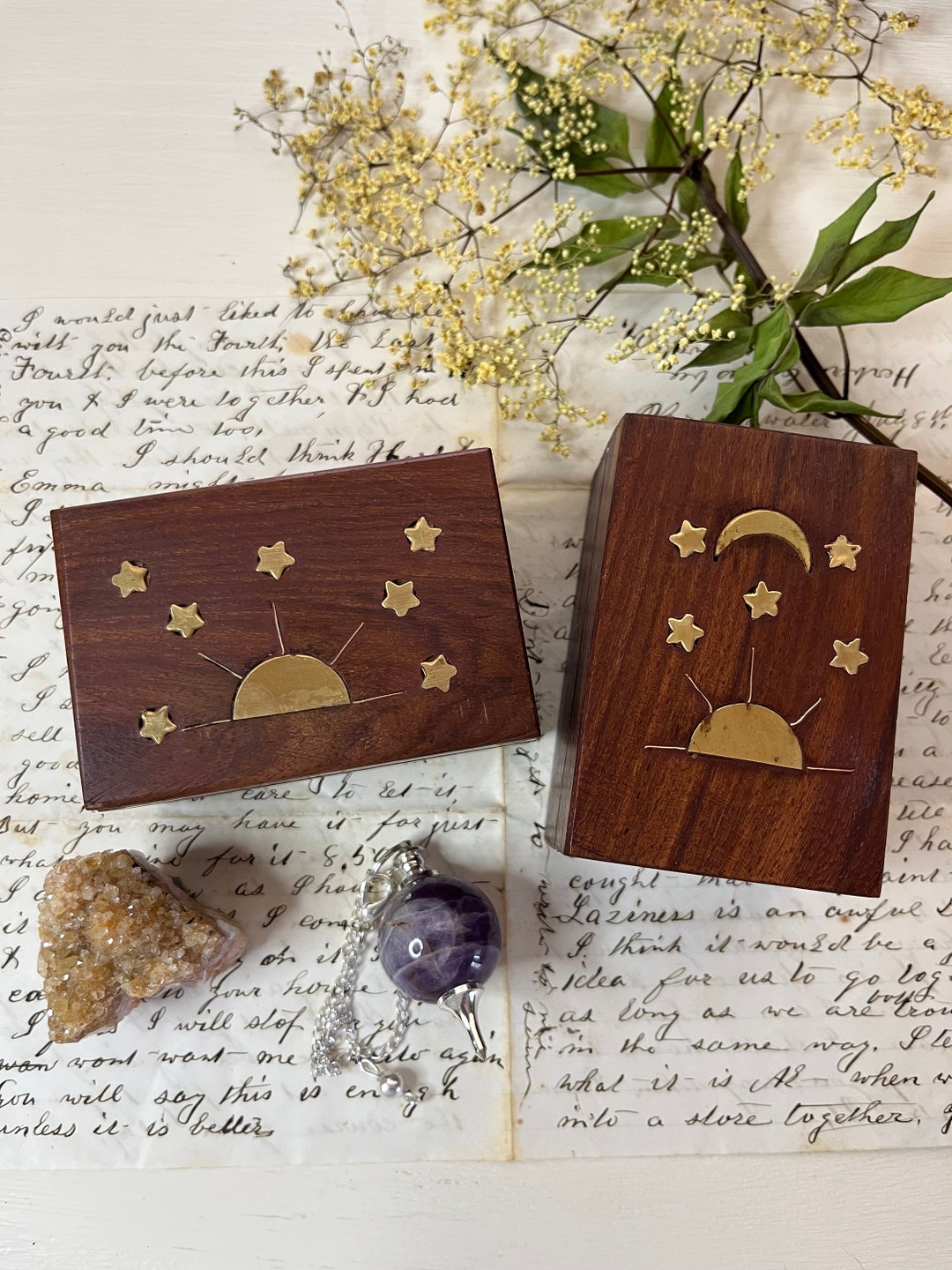 Small Wooden & Brass Celestial Box | Jewelry Gift Box - Etsy