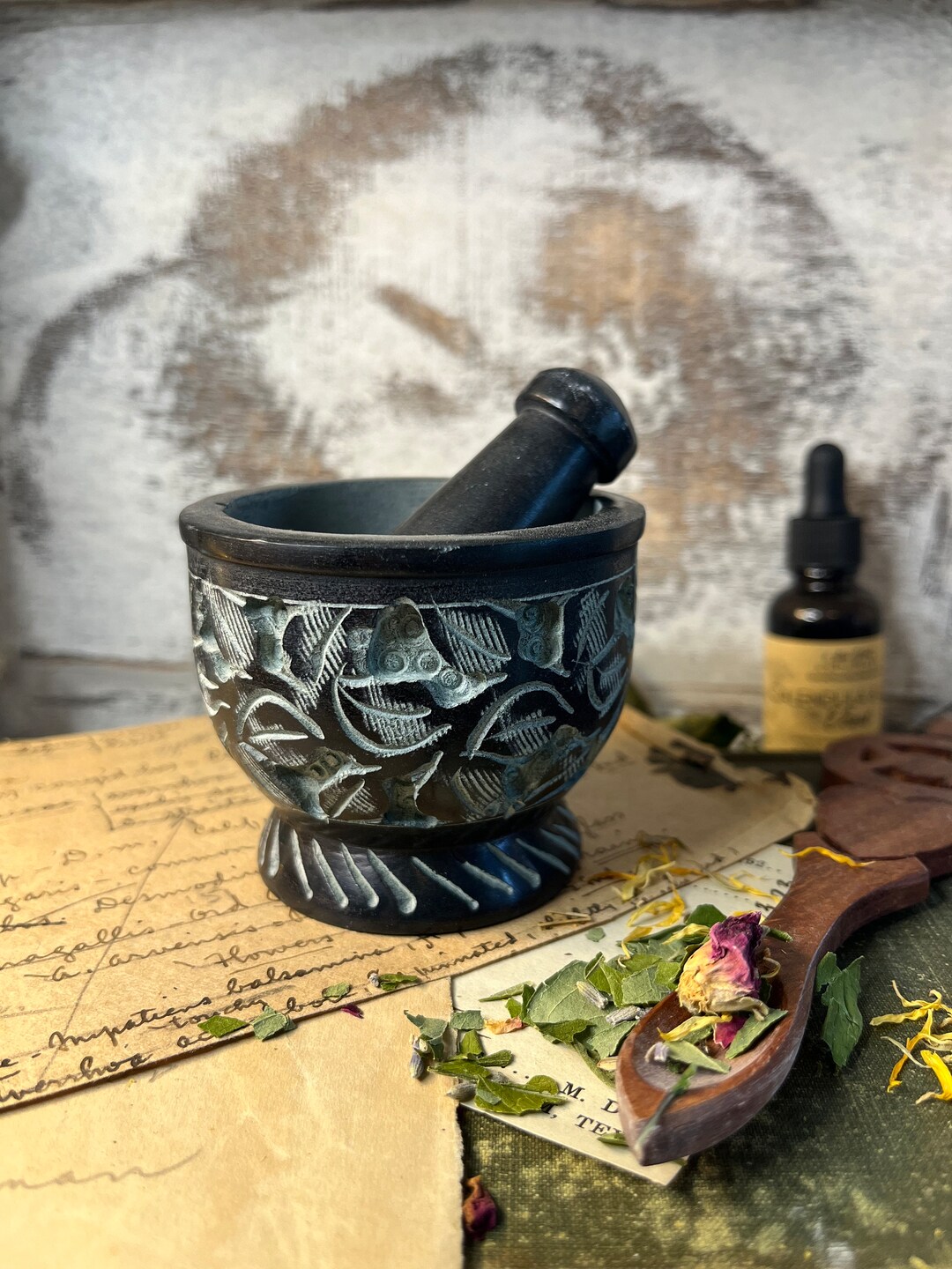 Small Floral Carved Mortar and Pestle - Etsy