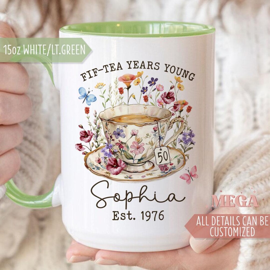Fif Tea Mug, Custom 50th Birthday Mug, Personalized Gift for 50th ...