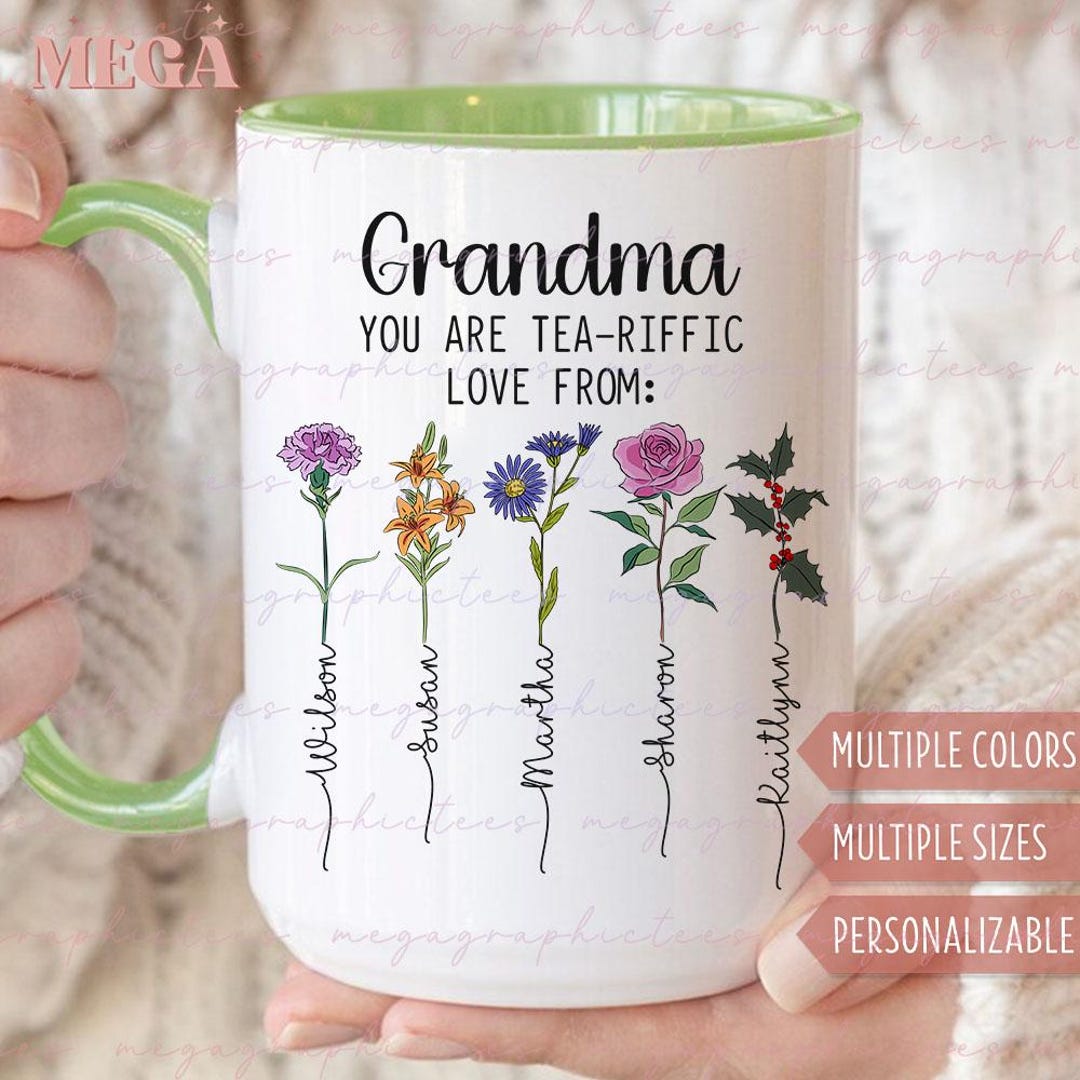Custom Grandma Mug, Personalized Grandma Mug, Custom Birth Month Flower ...