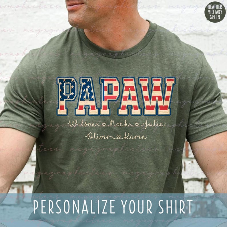 Papaw Shirt With Kid Names, Personalized Patriotic Grandpa Shirt ...
