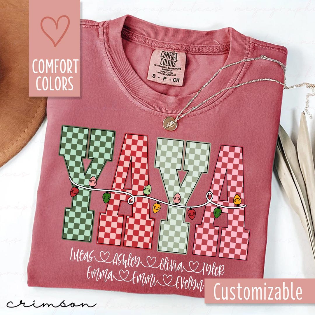 Christmas Yaya Shirt, Comfort Colors Checkered Yaya Shirt, Personalized ...