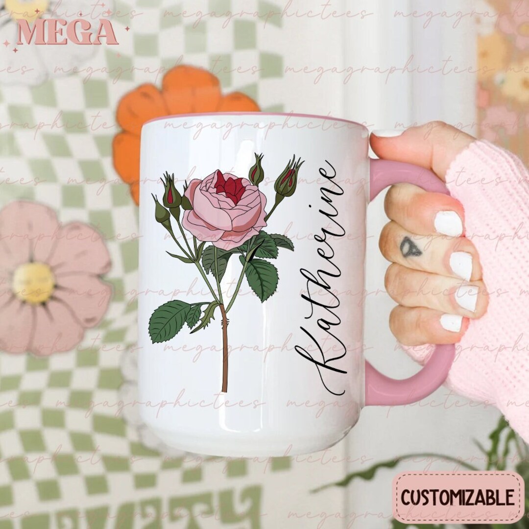Custom Birth Month Flower Name Mug Personalized Birth Month Flower Mug