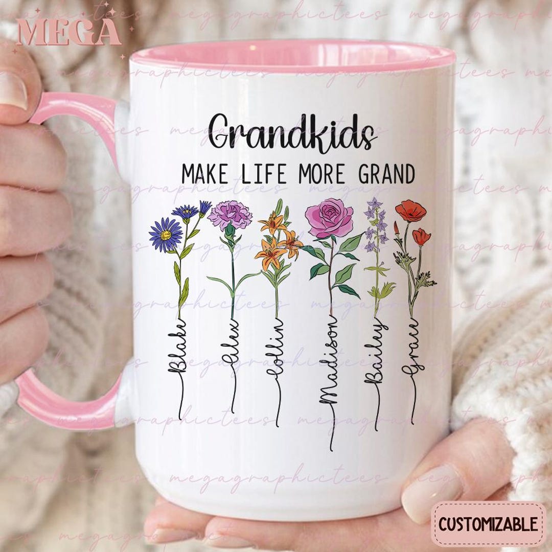 Personalized Grandma Mug, Grandma's Garden Birth Flower Mug, Custom ...
