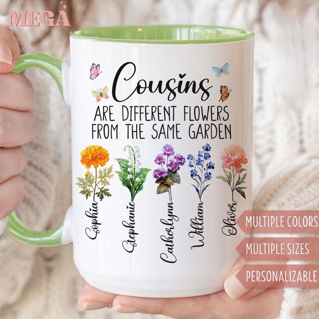 Personalized Cousin Mug, Cousin Birth Month Flower Mug, Stained Glass ...