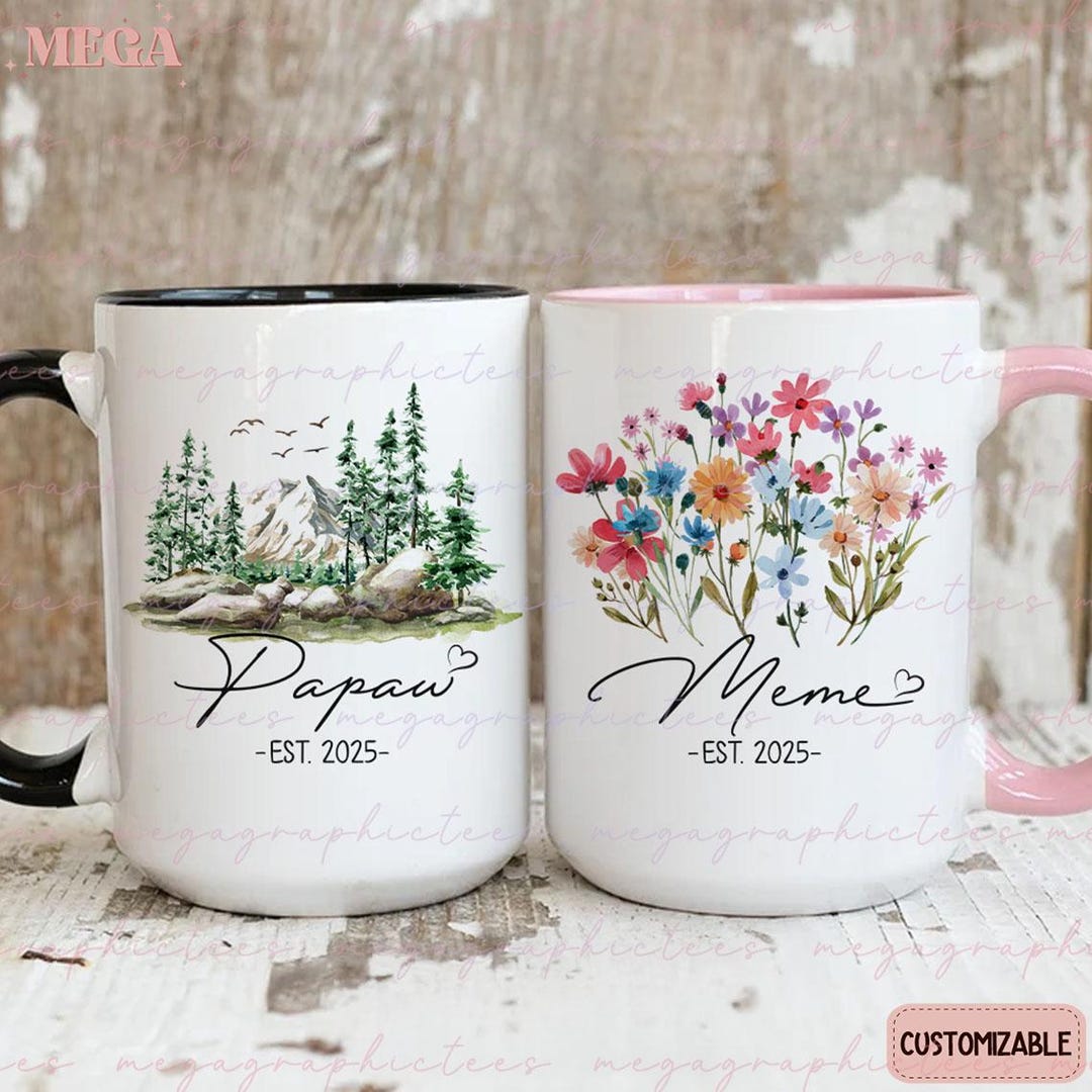 Meme & Papaw Mugs, Promoted to Grandparents, Grandparents Pregnancy ...