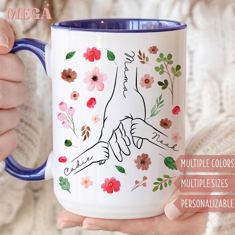 Custom Mom Mug, Personalized Holding Mom Hands Mug, Mom Mug With Kids ...