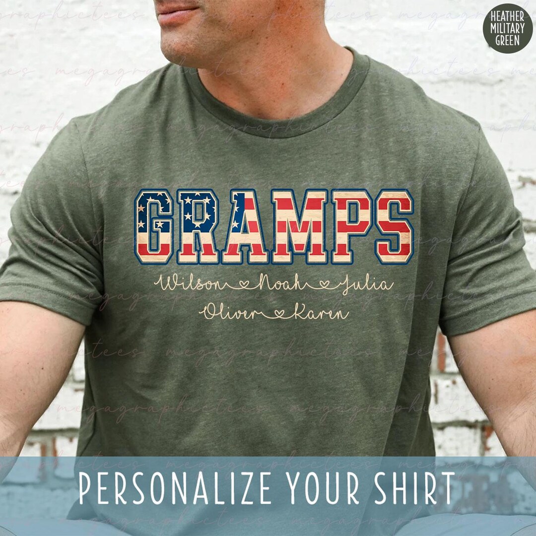 Gramps Shirt With Kid Names, Personalized Patriotic Gramps Shirt ...