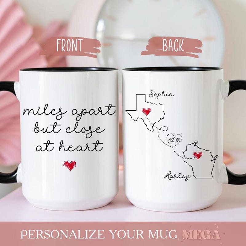 Long Distance Couple Mugs - Etsy