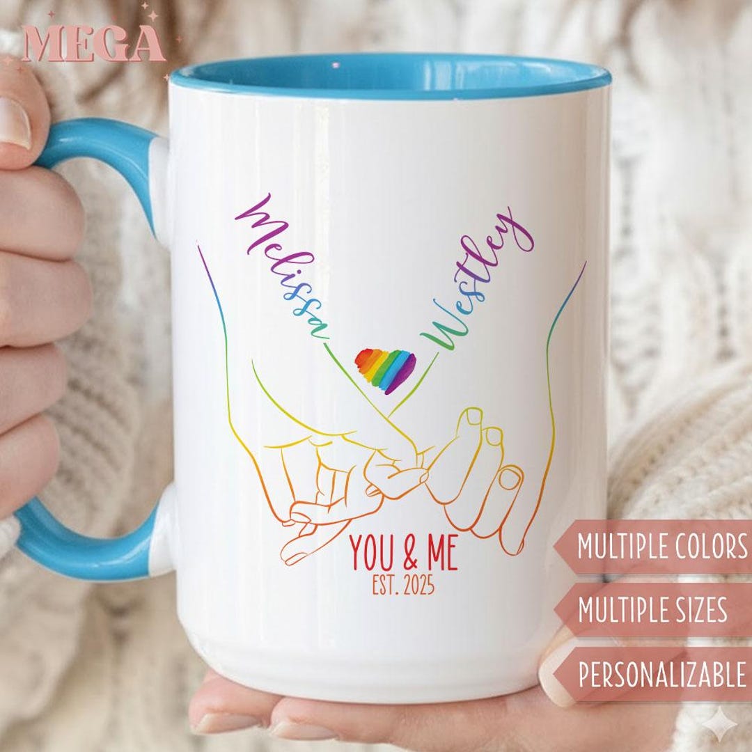 Custom LGBT Mug, Holding Hands LGBT Couple Mug, Personalized LGBT Cup ...