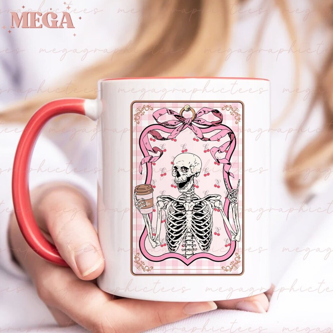 Coquette Skeleton Tarot Card Mug, Funny Skeleton Mug, Coquette Tarot ...