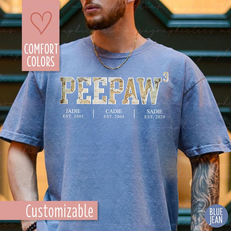 Custom Peepaw Shirt With Kids' Names, Personalized Peepaw of 3 Kids ...