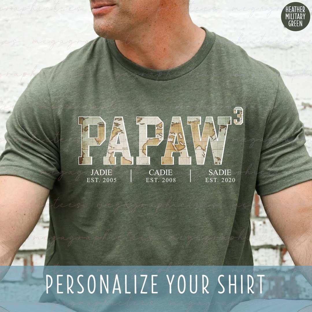 Custom Papaw Shirt With Kids' Names, Personalized Papaw of 3 Kids Shirt, Father's Day Gift for ...