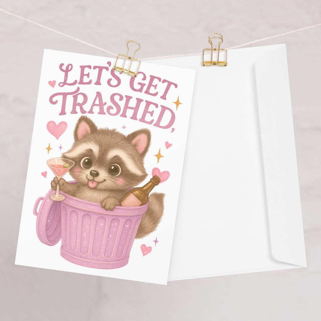 Let’s Get Trashed Raccoon Birthday Card – Funny Animal Pun Greeting ...